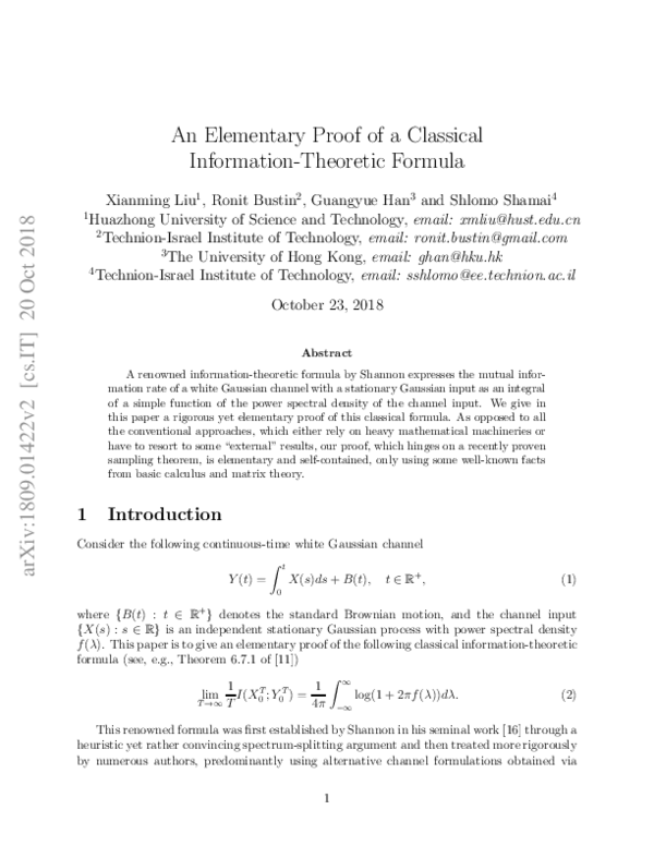 (PDF) An Elementary Proof of a Classical Information-Theoretic Formula