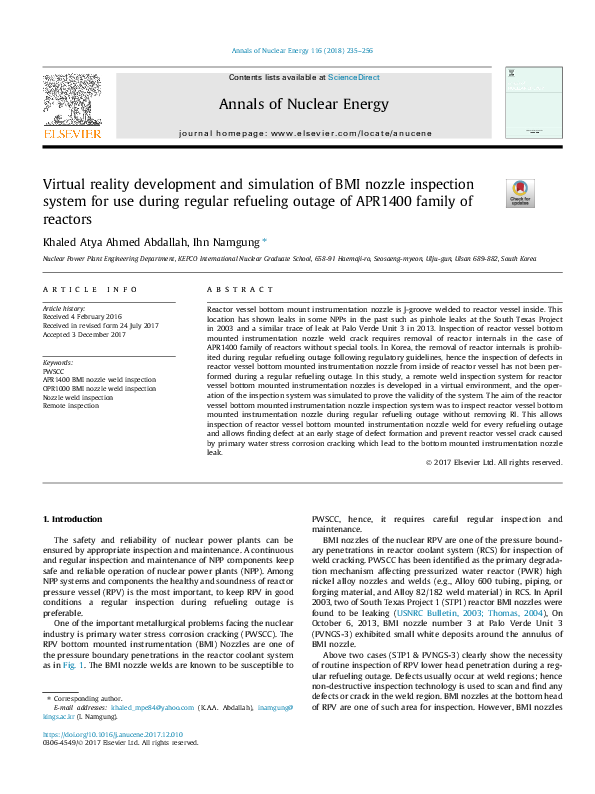 (PDF) VR Inspection System for Reactor Vessel Nozzle During Outages