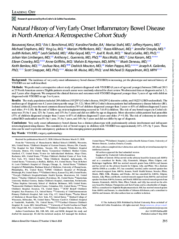 (PDF) Natural History of Very Early Onset Inflammatory Bowel Disease in ...