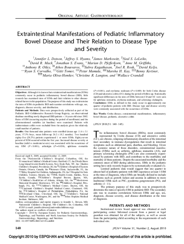 (PDF) Extraintestinal Manifestations of Pediatric Inflammatory Bowel ...