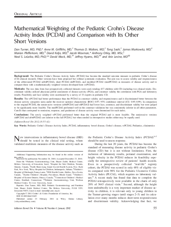 (PDF) Mathematical weighting of the pediatric Crohnʼs disease activity ...