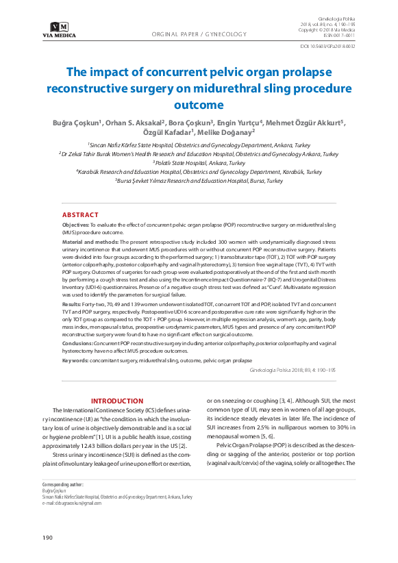 (PDF) The impact of concurrent pelvic organ prolapse reconstructive ...