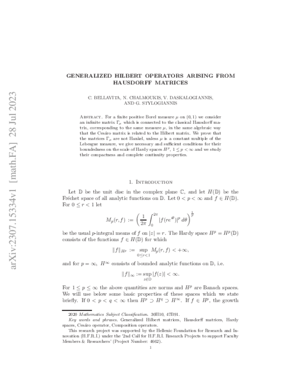 (PDF) Generalized Hilbert operators arising from Hausdorff matrices