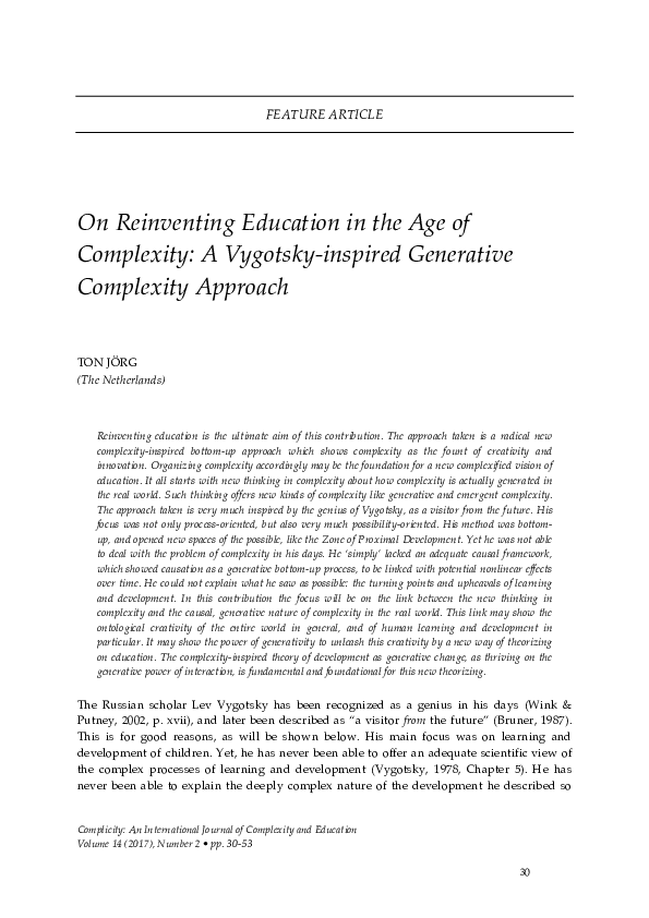 (PDF) On Reinventing Education in the Age of Complexity: A Vygotsky-­inspired Generative ...