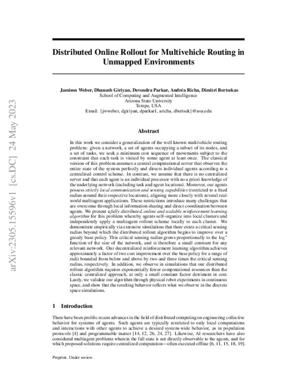 Pdf Distributed Online Rollout For Multivehicle Routing In Unmapped Environments