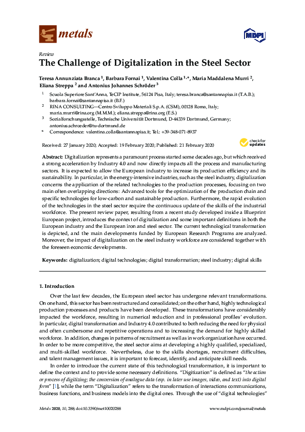(PDF) The Challenge of Digitalization in the Steel Sector