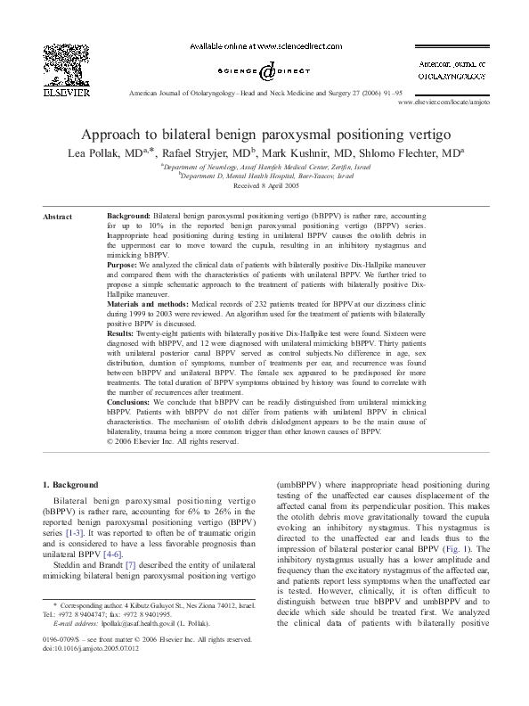 (PDF) Approach to bilateral benign paroxysmal positioning vertigo