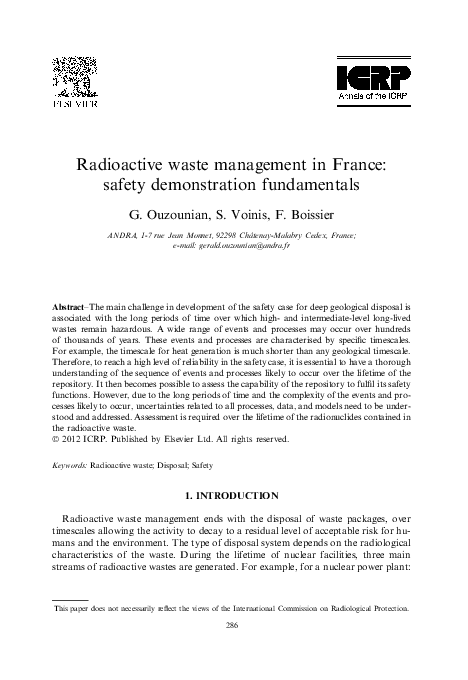 (PDF) Radioactive waste management in France: safety demonstration ...