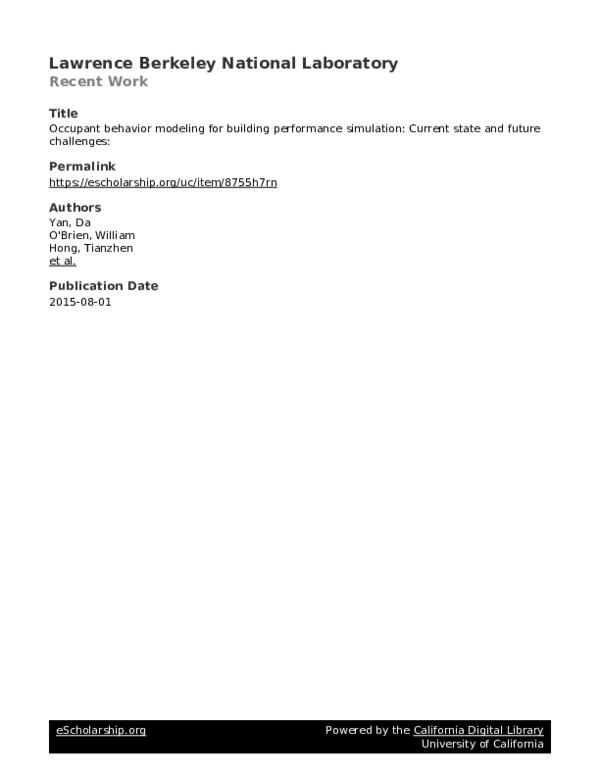 Pdf Occupant Behavior Modeling For Building Performance Simulation