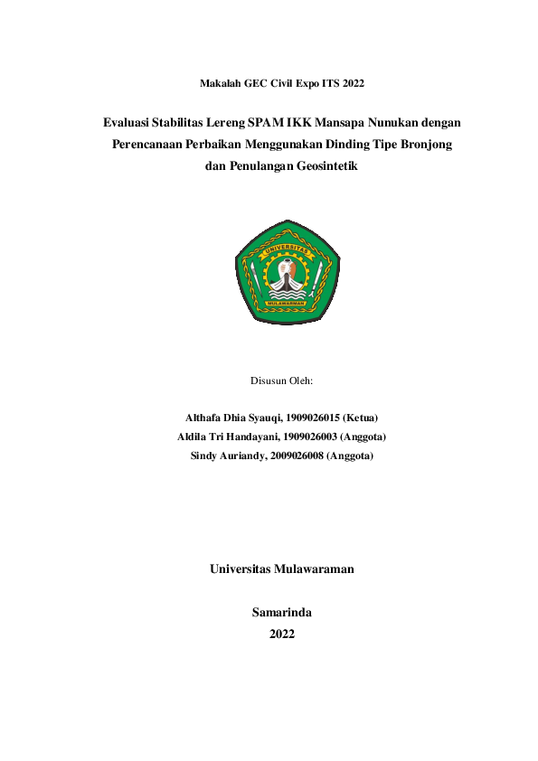 (PDF) Evaluasi Stabilitas Lereng SPAM IKK Mansapa Nunukan dengan ...