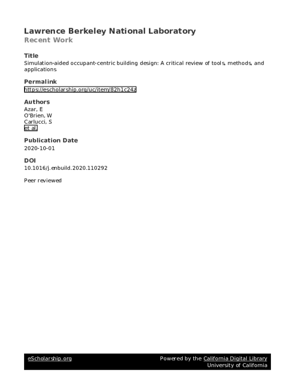 Pdf Simulation Aided Occupant Centric Building Design A Critical Review Of Tools Methods