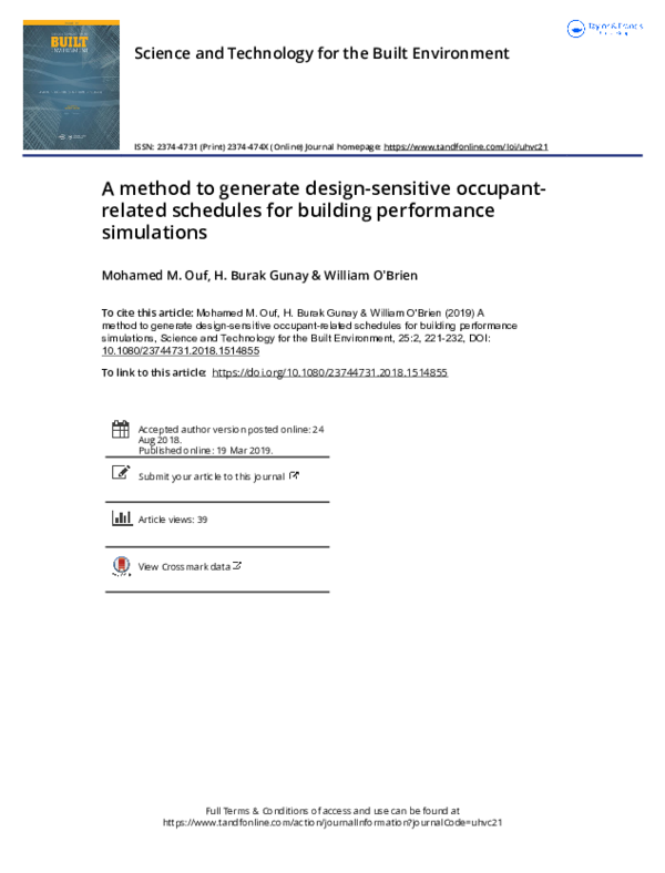 (PDF) A method to generate design-sensitive occupant-related schedules for building performance ...