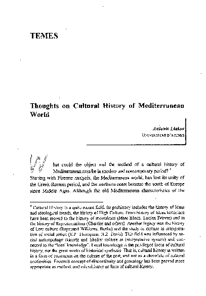 (PDF) Thoughts on Cultural History of Mediterranean World