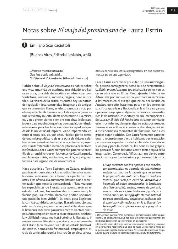 (PDF) Notas sobre El viaje del provinciano de Laura Estrín