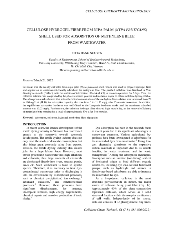 (PDF) Cellulose Hydrogel Fibre from Nipa Palm (Nypa Fruticans) Shell ...