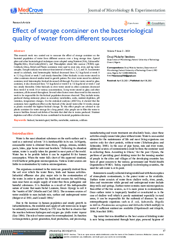 (PDF) Effect of storage container on the bacteriological quality of ...