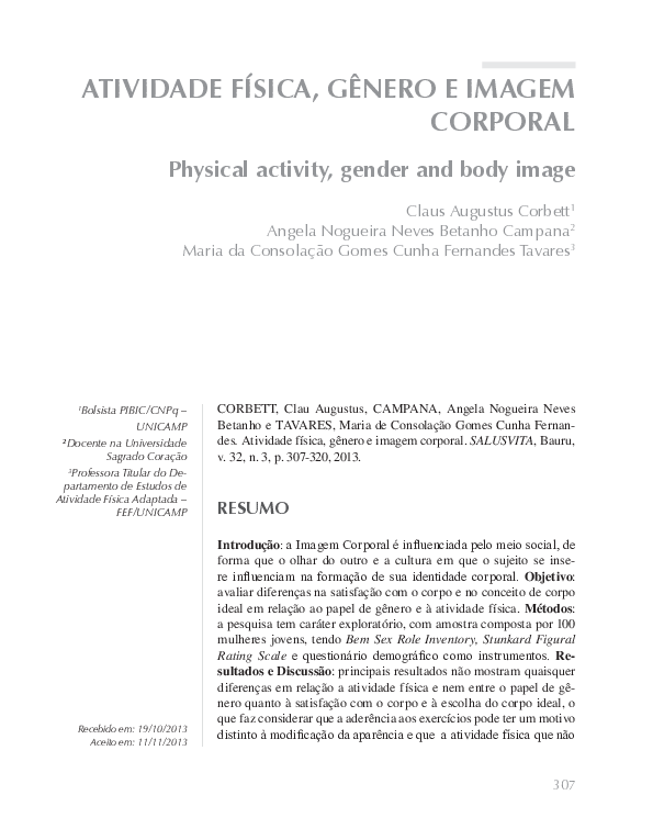 (PDF) Atividade física, gênero e imagem corporal