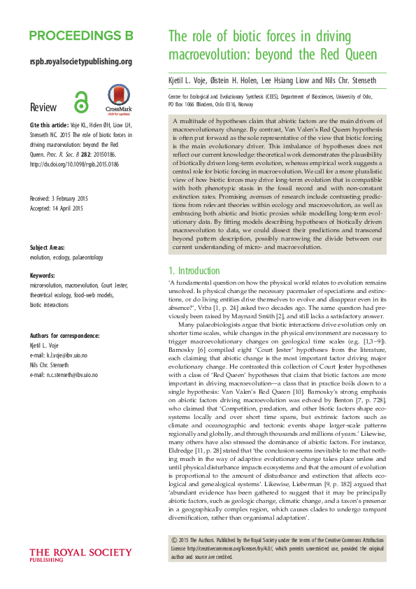 Pdf The Role Of Biotic Forces In Driving Macroevolution Beyond The Red Queen