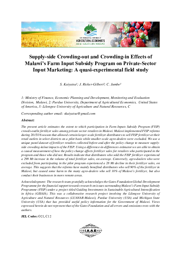 (PDF) Supply-side Crowding?out and Crowding?in Effects of Malawi s Farm ...