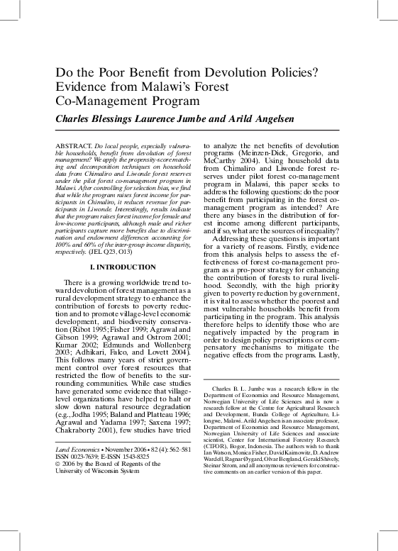 (PDF) Do the Poor Benefit from Devolution Policies? Evidence from ...