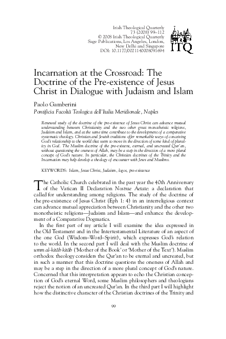 (PDF) Incarnation at the Crossroad: The Doctrine of the Pre-existence ...
