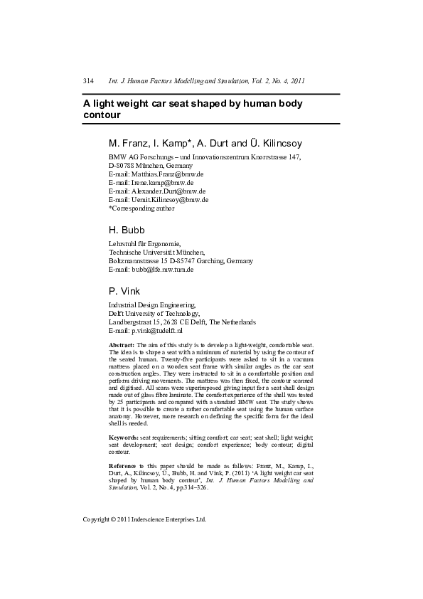 (PDF) A light weight car seat shaped by human body contour