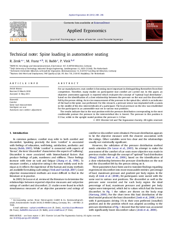 (PDF) Technical note: Spine loading in automotive seating