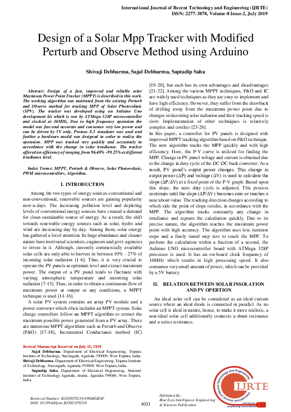 (PDF) Design of a Solar Mpp Tracker with Modified Perturb and Observe Method using Arduino