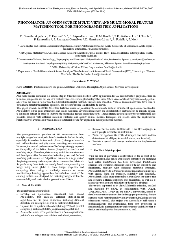 Pdf Photomatch An Open Source Multi View And Multi Modal Feature Matching Tool For