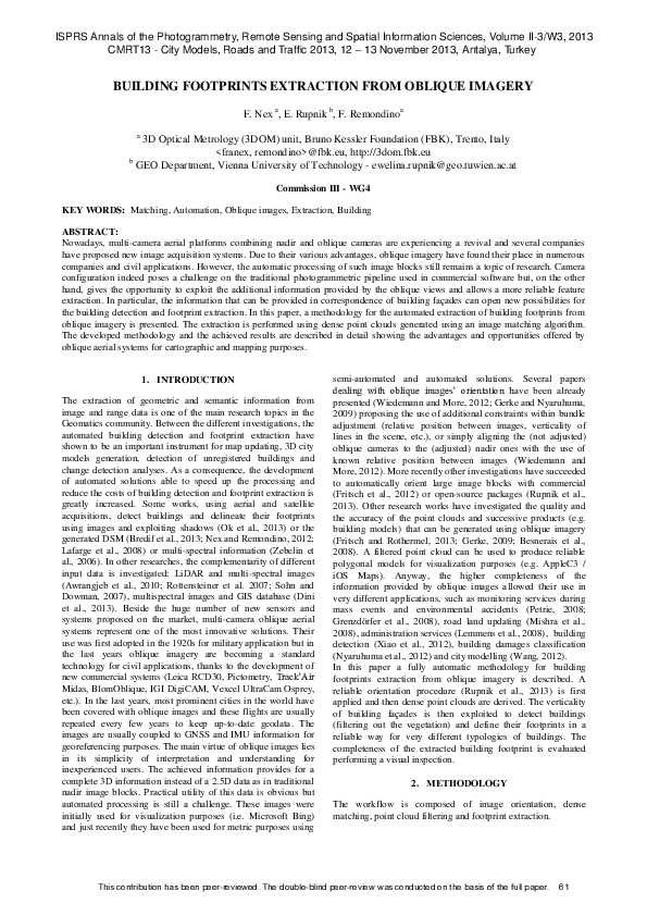 Pdf Building Footprints Extraction From Oblique Imagery