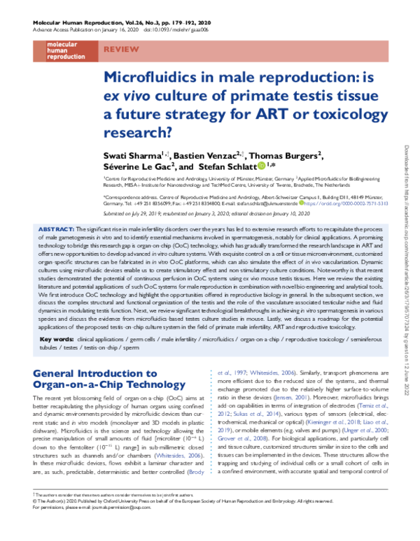 (PDF) Microfluidics in male reproduction: is ex vivo culture of primate ...