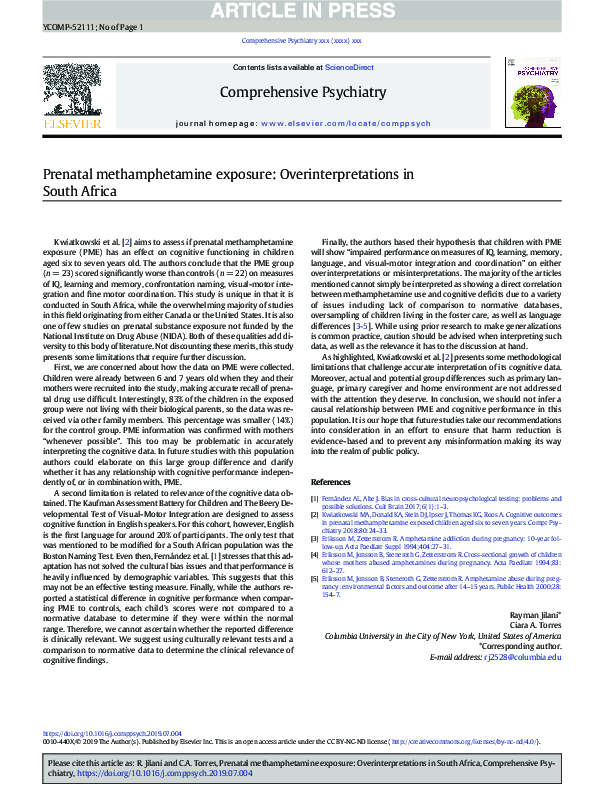 (PDF) Prenatal methamphetamine exposure: Overinterpretations in South ...