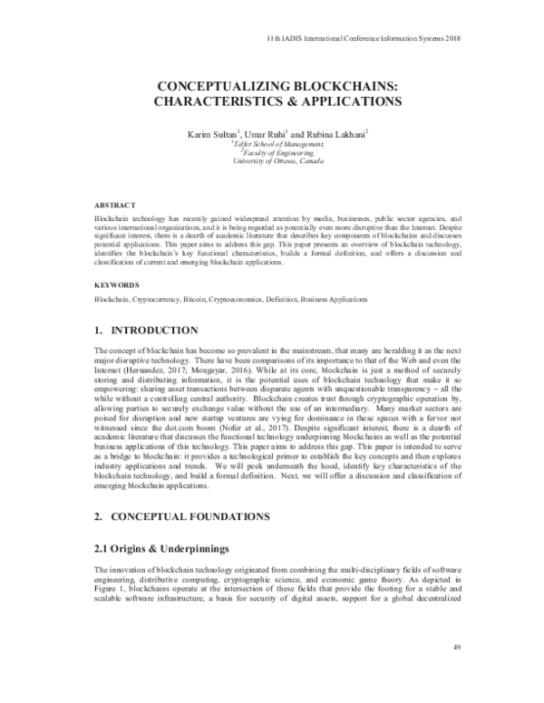 (PDF) Conceptualizing Blockchains: Characteristics & Applications