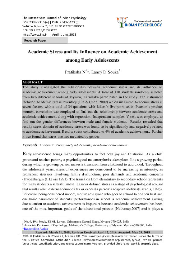 (PDF) Academic Stress and Its Influence on Academic Achievement among ...