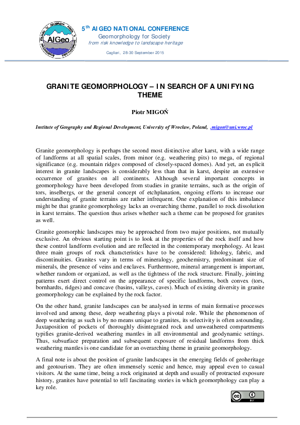 (PDF) Granite Geomorphology – in Search of a Unifying Theme