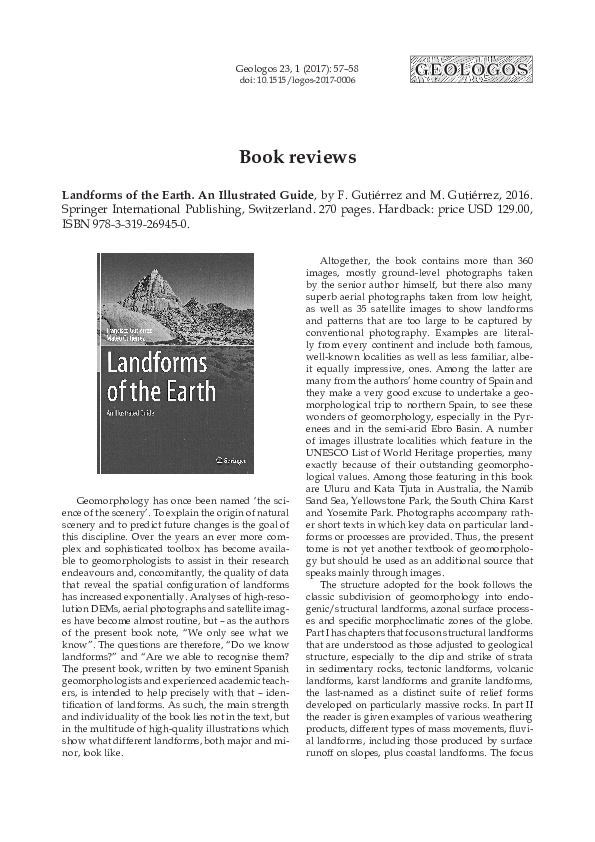 (PDF) Book Reviews: Landforms of the Earth. An Illustrated Guide