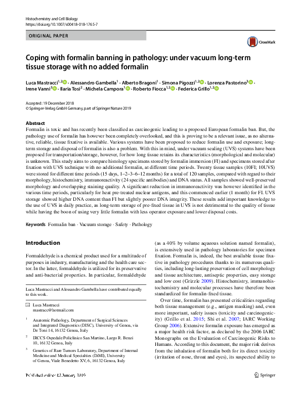 Pdf Coping With Formalin Banning In Pathology Under Vacuum Long Term Tissue Storage With No