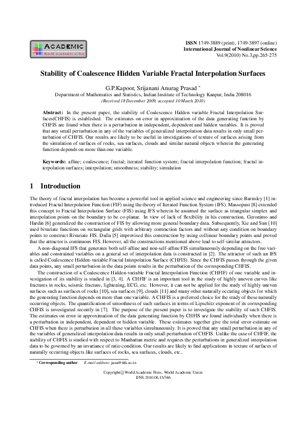 Pdf Smoothness Of Coalescence Hidden Variable Fractal Interpolation Surfaces Srijanani