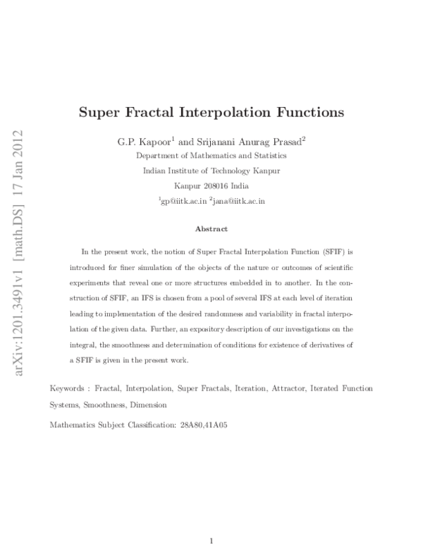 (PDF) 2 Super Fractal Interpolation Functions