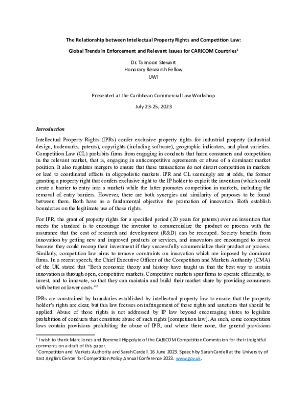 (DOC) The Relationship between Intellectual Property Rights and ...