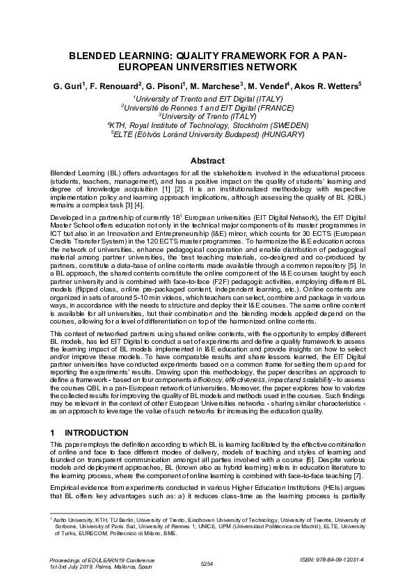 (PDF) Blended Learning: Quality Framework for a Pan-European Universities Network