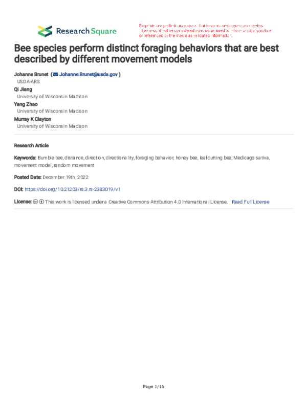 (PDF) Bee species perform distinct foraging behaviors that are best ...