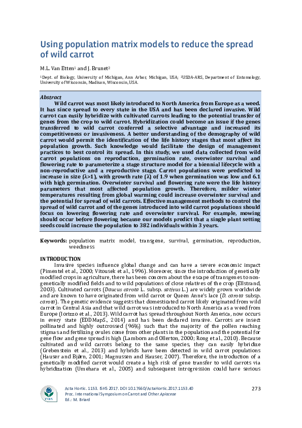 (PDF) Using population matrix models to reduce the spread of wild carrot