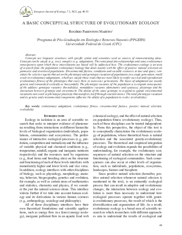 (PDF) Basic Conceptual Structure of Evolutionary Ecology