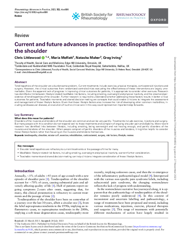 (PDF) Current and future advances in practice: tendinopathies of the ...