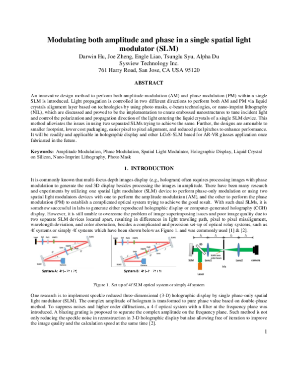 (PDF) Modulating both amplitude and phase in a single-spatial light ...