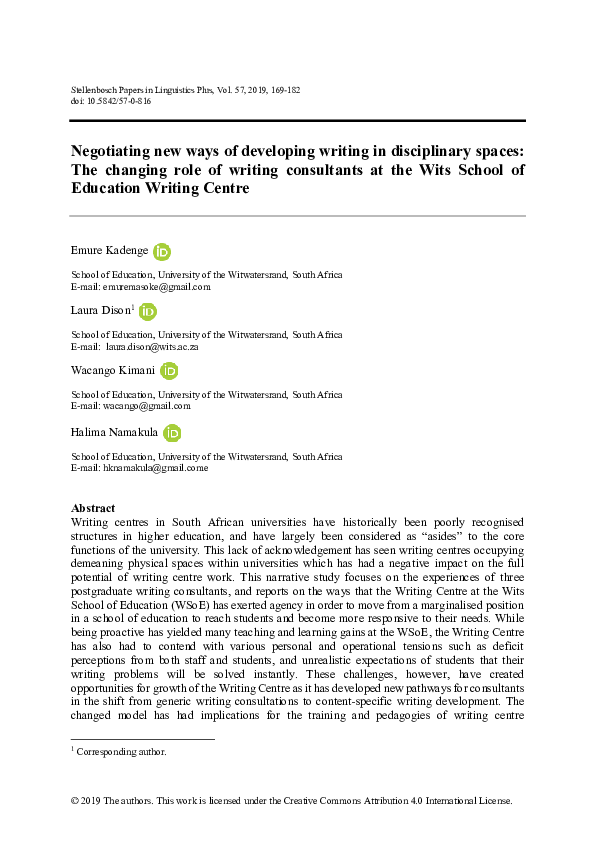 (PDF) Negotiating new ways of developing writing in disciplinary spaces ...