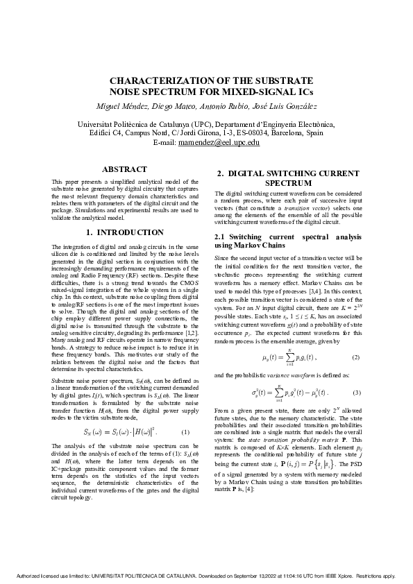 (PDF) Characterization of the substrate noise spectrum for mixed-signal ICs | Antonio Pedrero ...