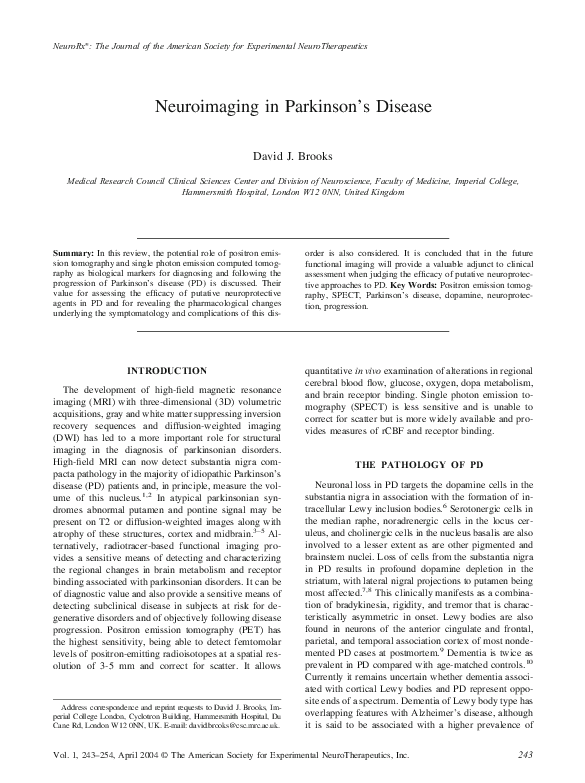 (PDF) Neuroimaging in Parkinson's Disease | Kenneth Marek - Academia.edu