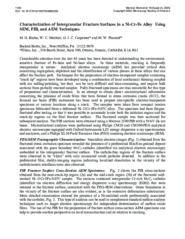 (PDF) Characterization of Intergranular Fracture Surfaces in a Ni-Cr-Fe Alloy using SEM, FIB and ...